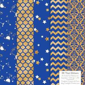 Premium Gold Foil Royal Blue Digital Papers - Party Patterns, Party ...