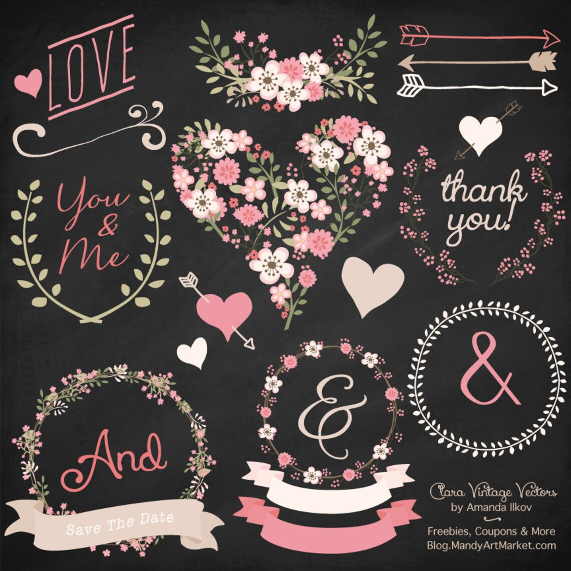 Premium Floral Clip Art & Vectors Soft Pink Wedding Clip | Etsy