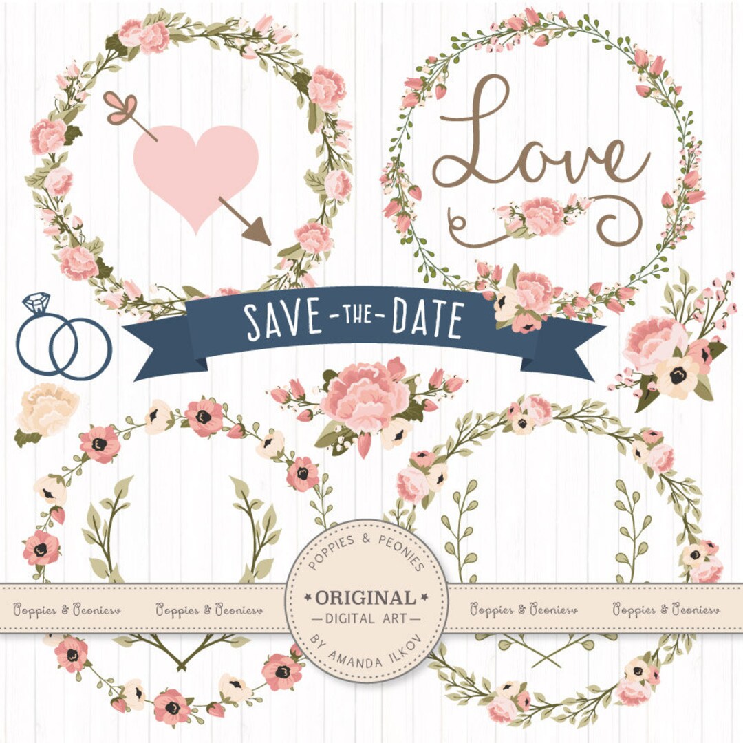 Premium Wedding Floral Clipart & Vectors - Navy and Blush Wedding ...
