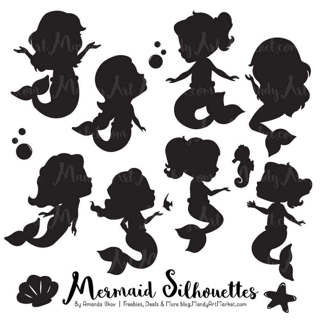 Cute Mermaid Silhouette Clipart - Mermaid Silhouettes Clipart, Mermaid ...