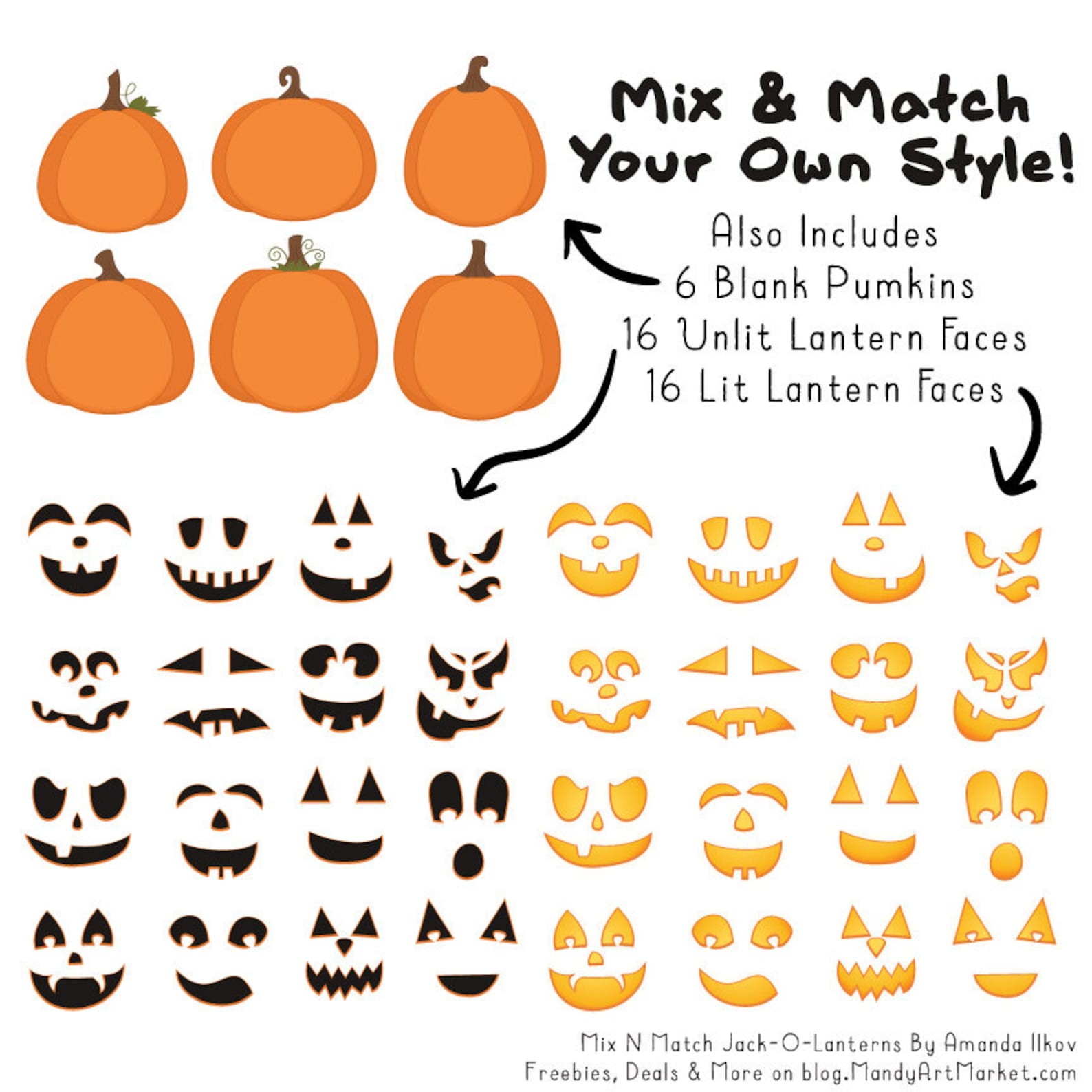 Mix N Match Jack O Lantern Clipart & Vectors - Halloween Clipart, Jack ...