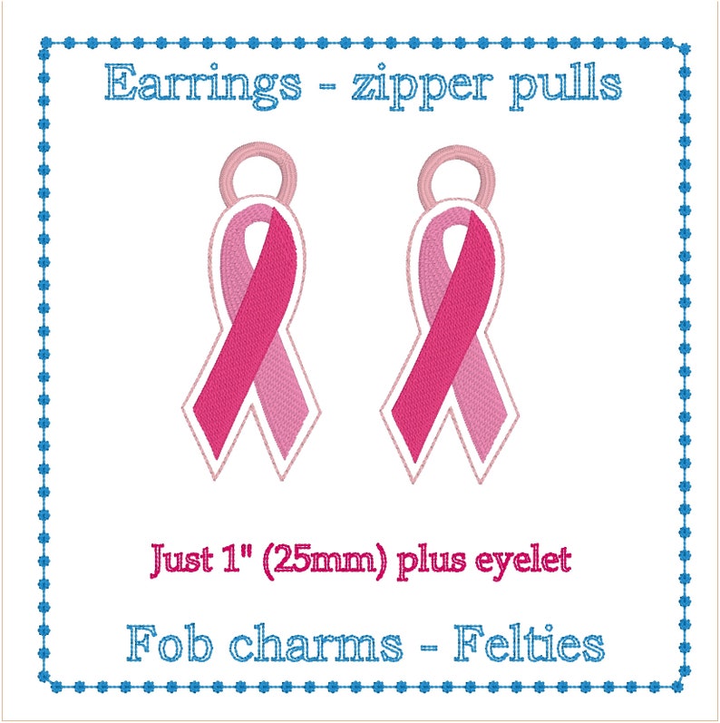 Cancer Ribbon Embroidery Design Earrings Charms Mini 1 Inch - Etsy