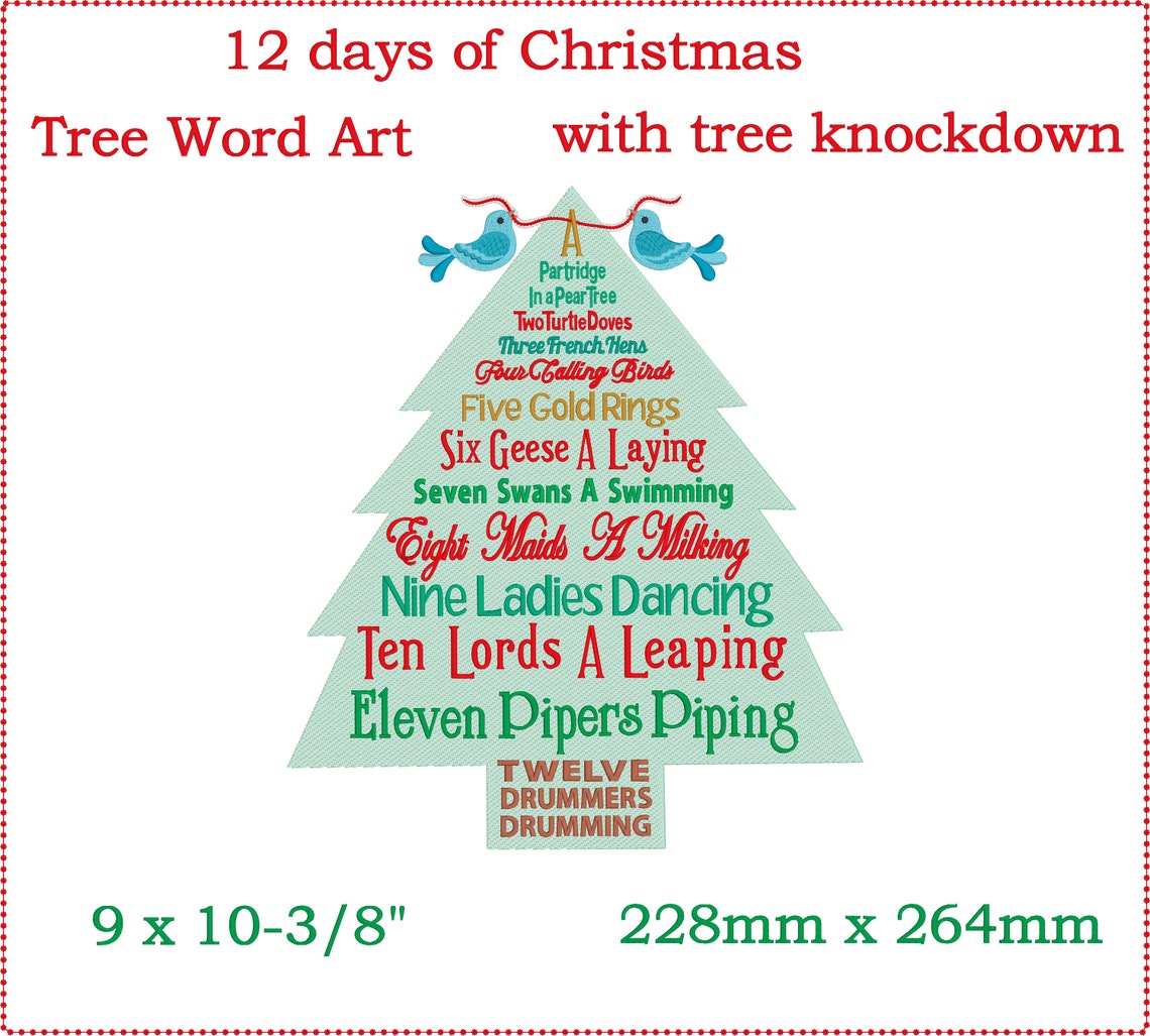 12 Days of Christmas Tree Word Art Embroidery Design. With - Etsy