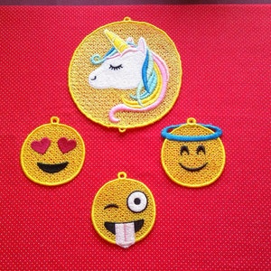 Emoji Angel Face Embroidery Design FSL Bag Tag, Bookmark, Charm for ...