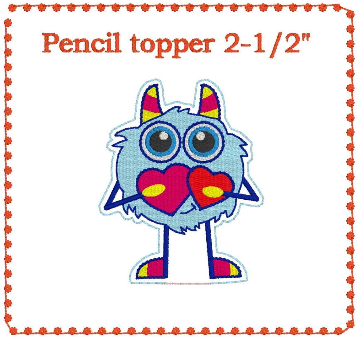 Monster Pencil Topper Embroidery Design 4x4 Friendly in the - Etsy