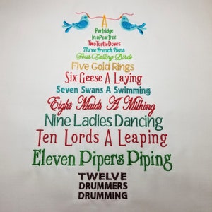 12 Days of Christmas Tree Word Art Embroidery Design. With Knockdown ...