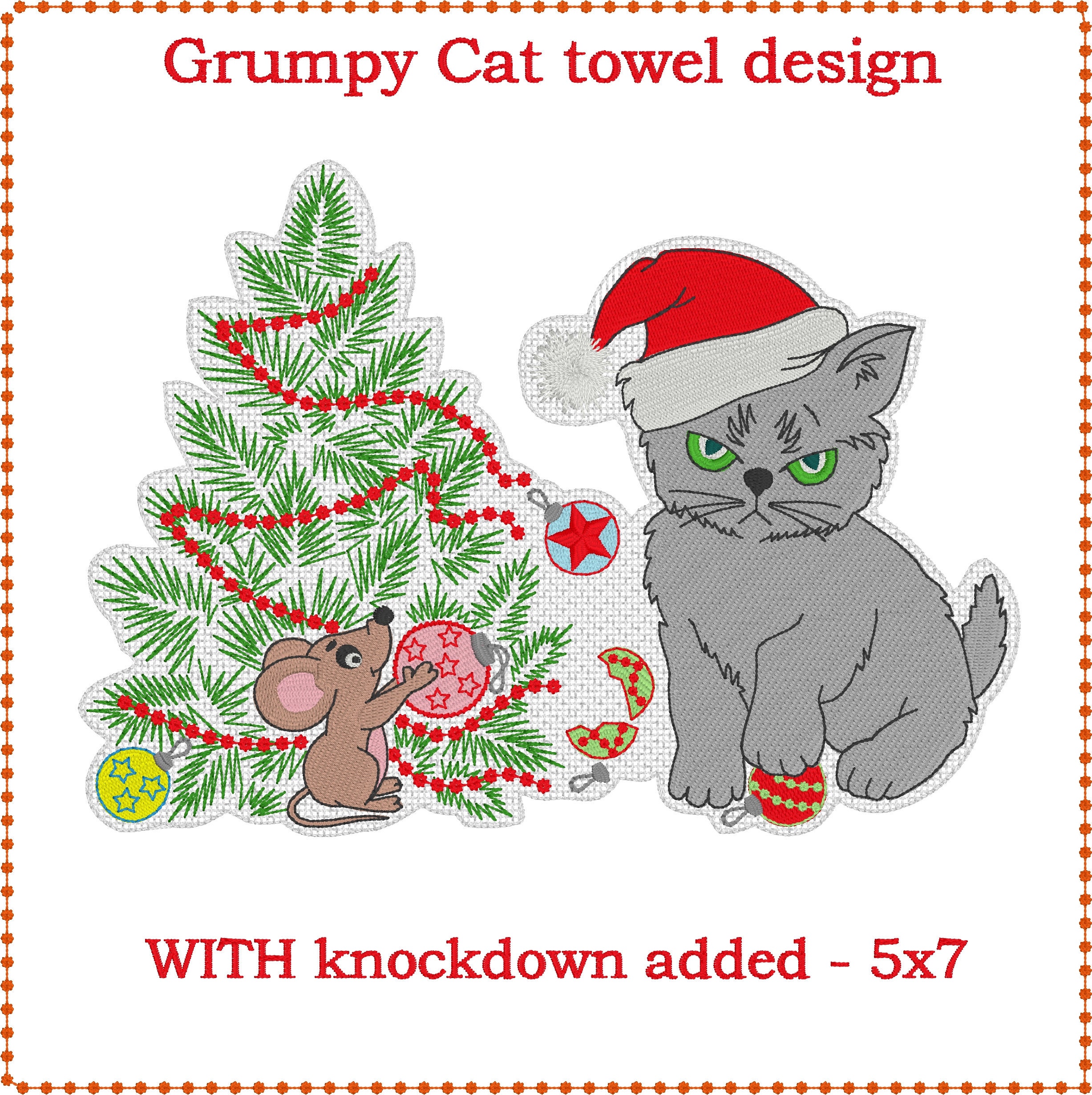 Grumpy Cat and mouse embroidery design with knockdown and | Etsy