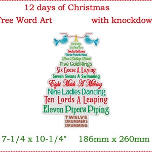 12 Days of Christmas Tree Word Art Embroidery Design. With Knockdown ...