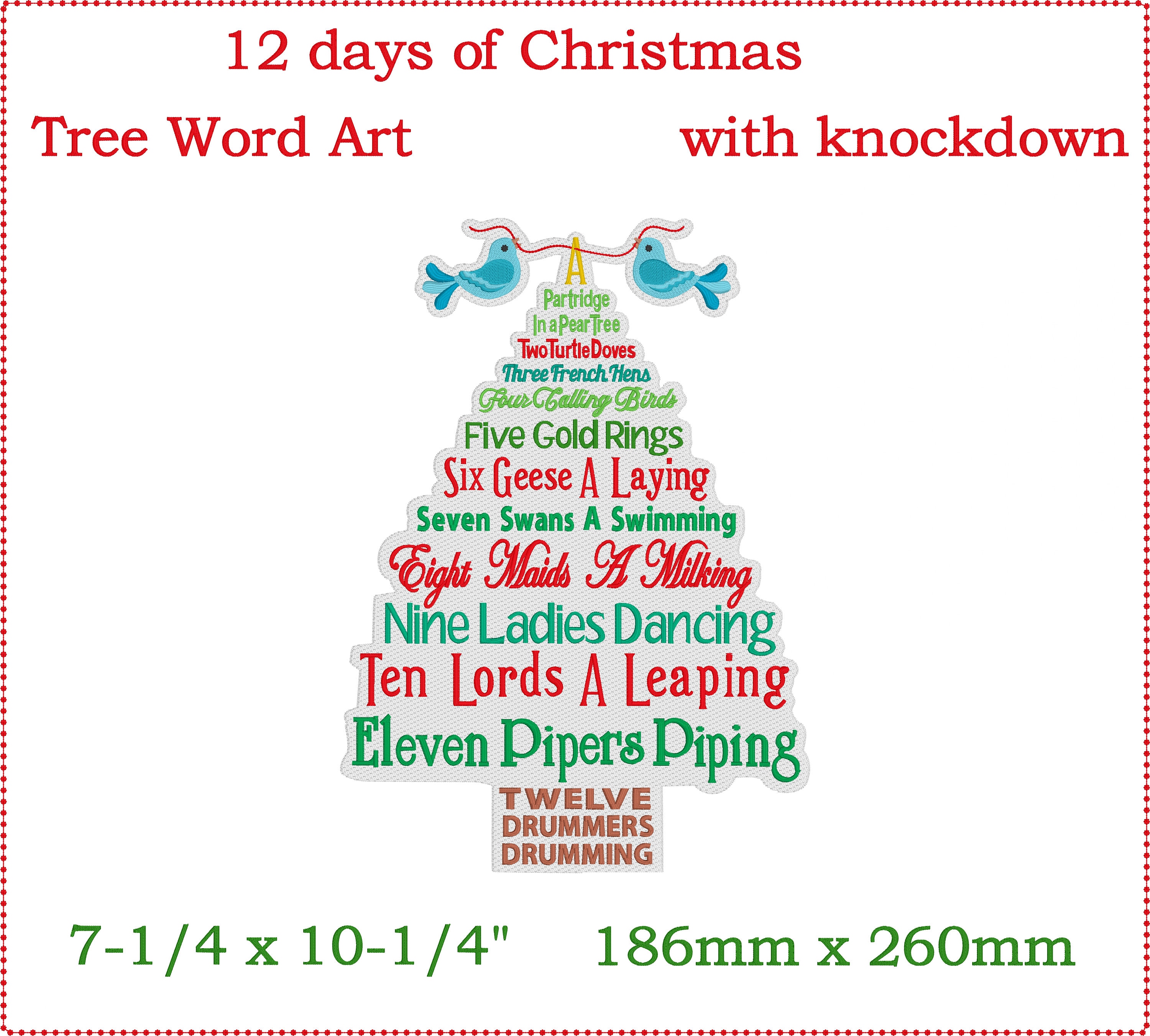 12 days of Christmas Tree Word Art embroidery design. with | Etsy