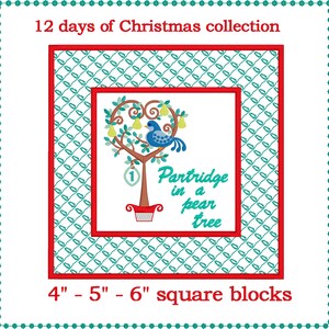 Partridge in a Pear Tree Embroidery Design. Quilt Blocks in 4x4 - 5x5 ...