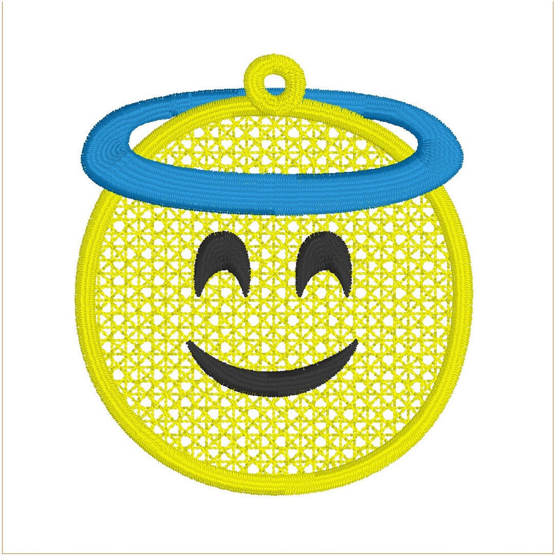 Emoji Angel Face Embroidery Design FSL Bag Tag, Bookmark, Charm for ...