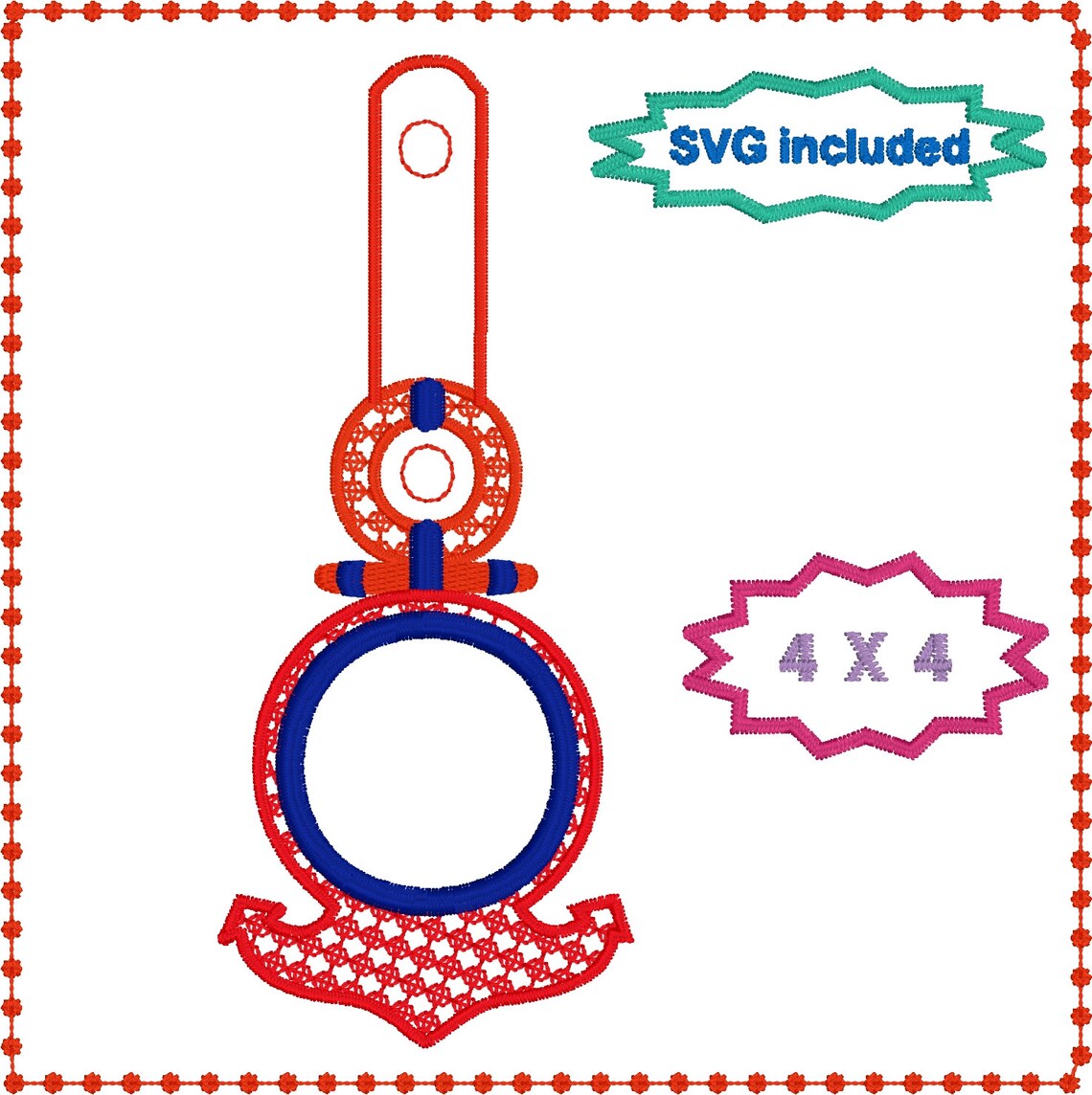 Anchor Monogram Frame Key Fob ITH Embroidery Design SVG Cut Files ...