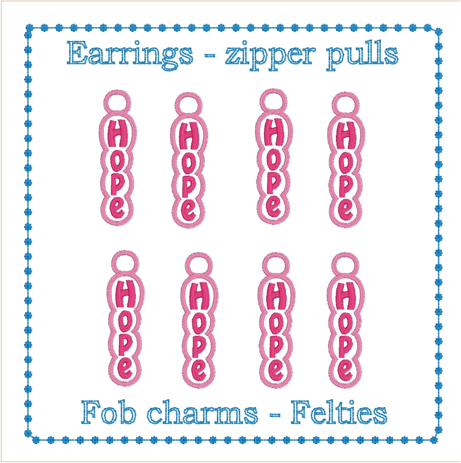 HOPE Charm Embroidery Design 8 in 4x4 Hoop Zipper Pull Keyfob - Etsy