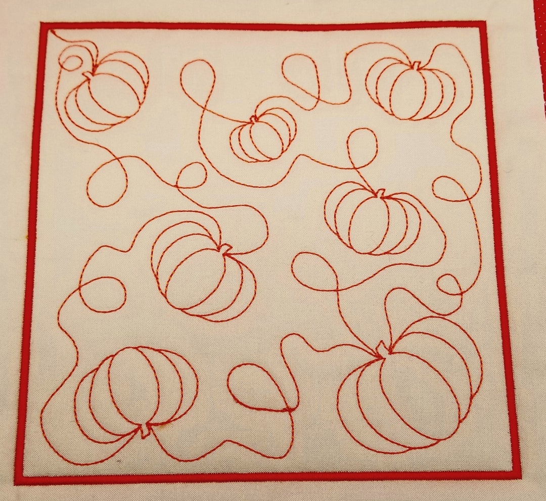 Continuous Pumpkin Redwork Embroidery Design for Quilting. 4 Sizes - Etsy