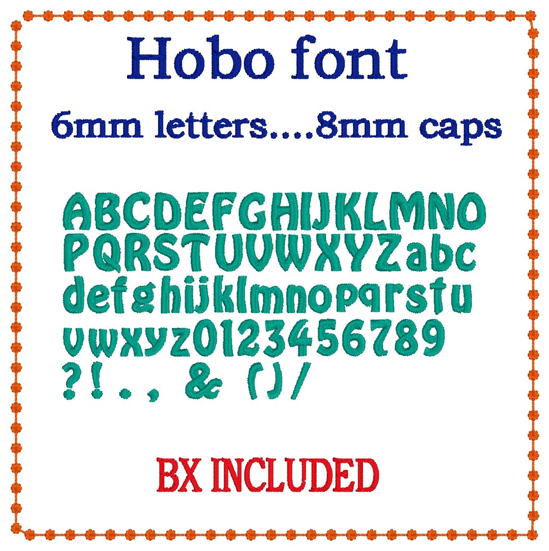 Small Hobo Font Embroidery Designs. BX Files Included. 6mm Lower Case ...