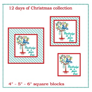 Partridge in a Pear Tree Embroidery Design. Quilt Blocks in 4x4 - 5x5 ...