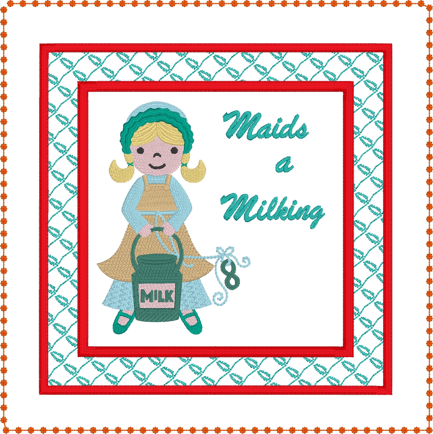 8 Maids A Milking Embroidery Design. Quilt Blocks in 4x4 - 5x5 - 6x6 ...