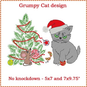 Grumpy Cat and Mouse Embroidery Design With Knockdown and Without. 3 ...