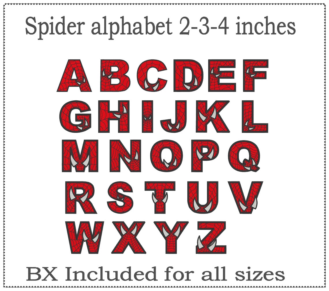Spider Alphabet Embroidery Design 3 Sizes 2-3-4 Inch - Etsy