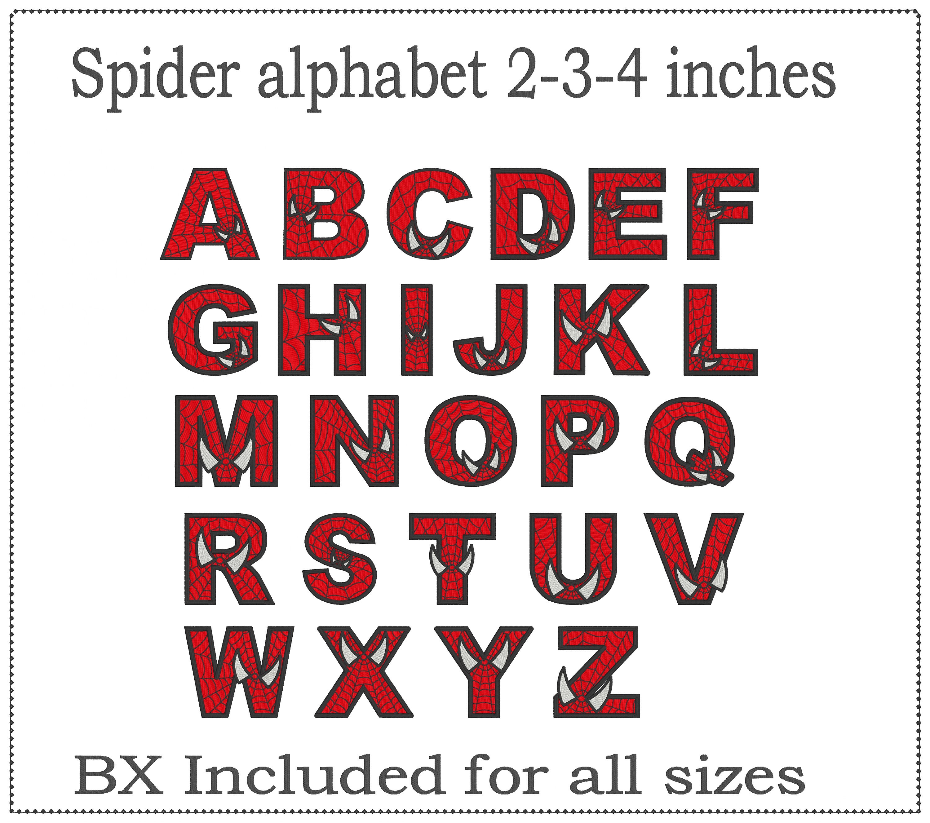 Spider Alphabet Embroidery Design 3 Sizes - 2-3-4- Inch - Etsy