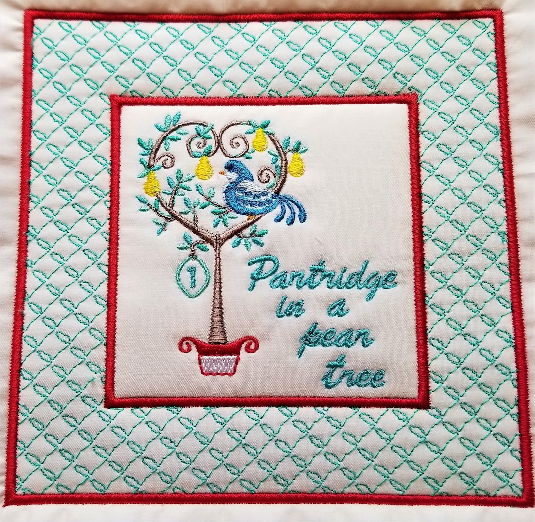 Partridge in a Pear Tree Embroidery Design. Quilt Blocks in 4x4 - 5x5 ...