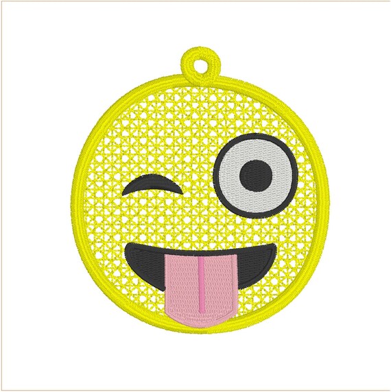 Sewing & Fiber key fob charm Emoji winking face embroidery design FSL ...