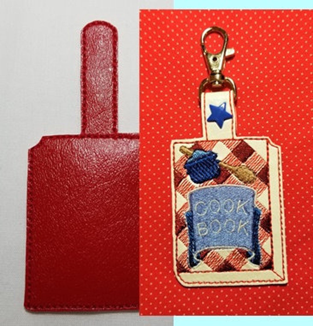 Red Plaid Cook Book Snaptab ITH Keyfob Embroidery Designs - Wooden ...