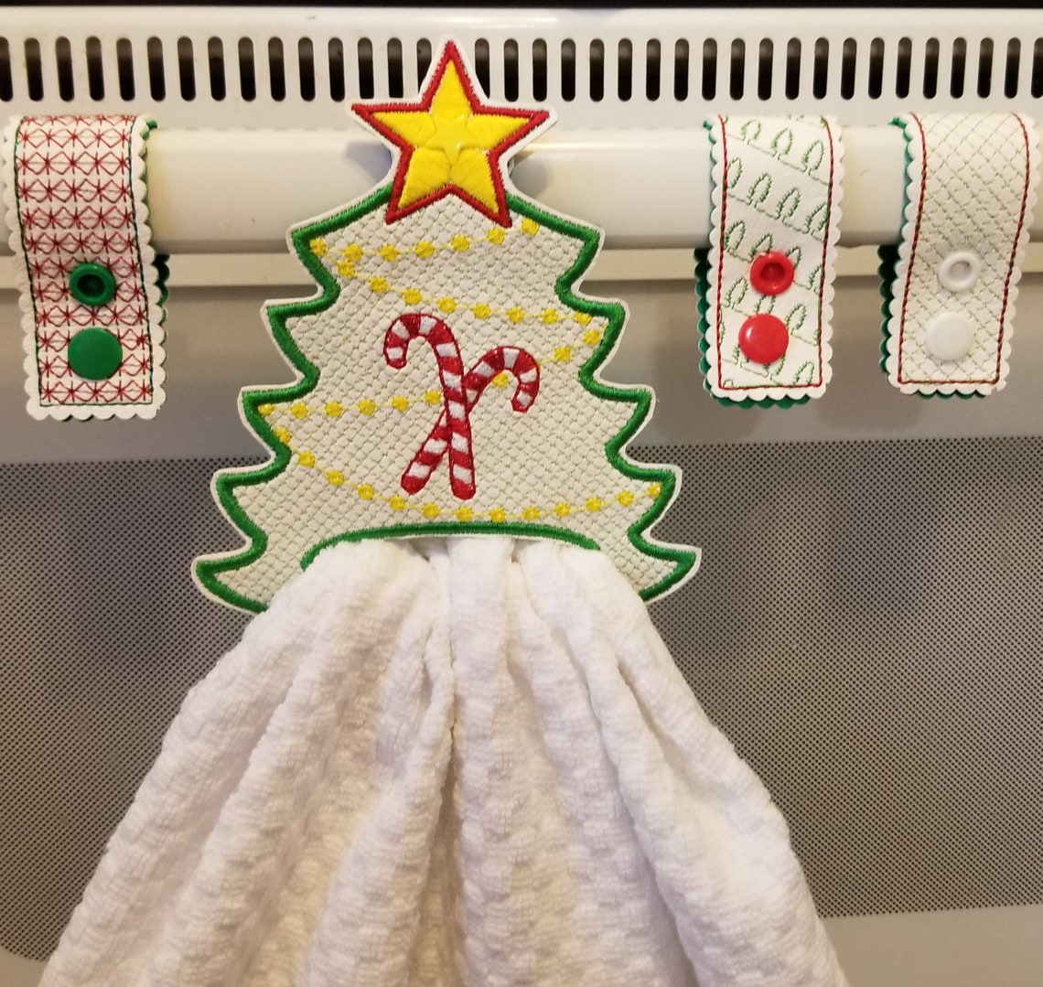 Tree Cross Stitch Motif Towel Holder Embroidery Design With Shortie Tab ...