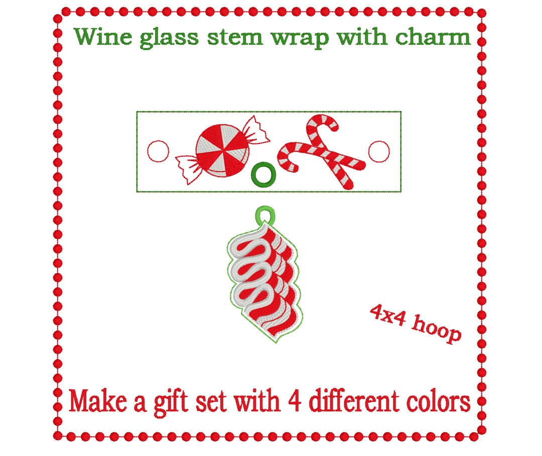 Wine Glass Candy Wrap Embroidery Design. Ribbon Candy Peppermints and ...