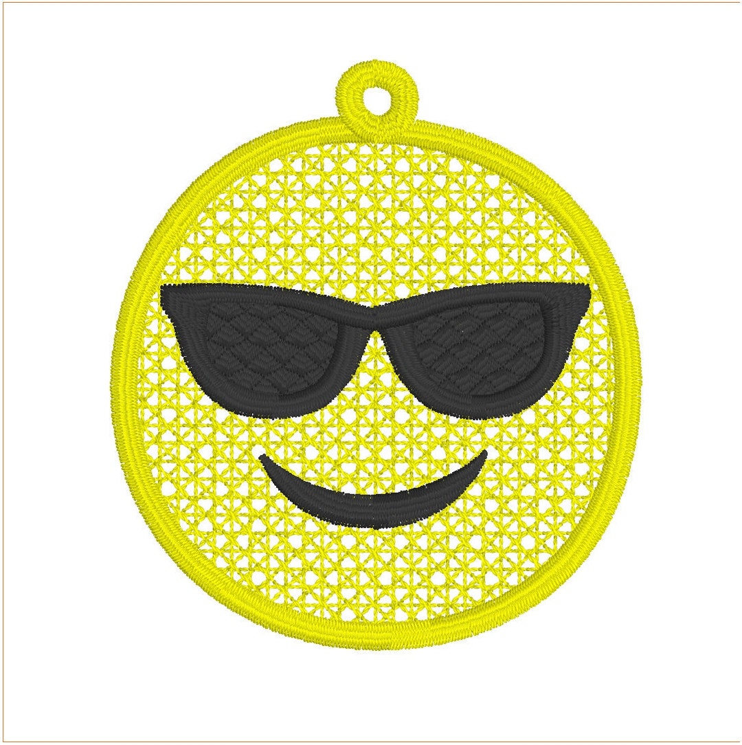Emoji With Sunglasses Embroidery Design FSL Bag Tag, Bookmark, Key Fob ...
