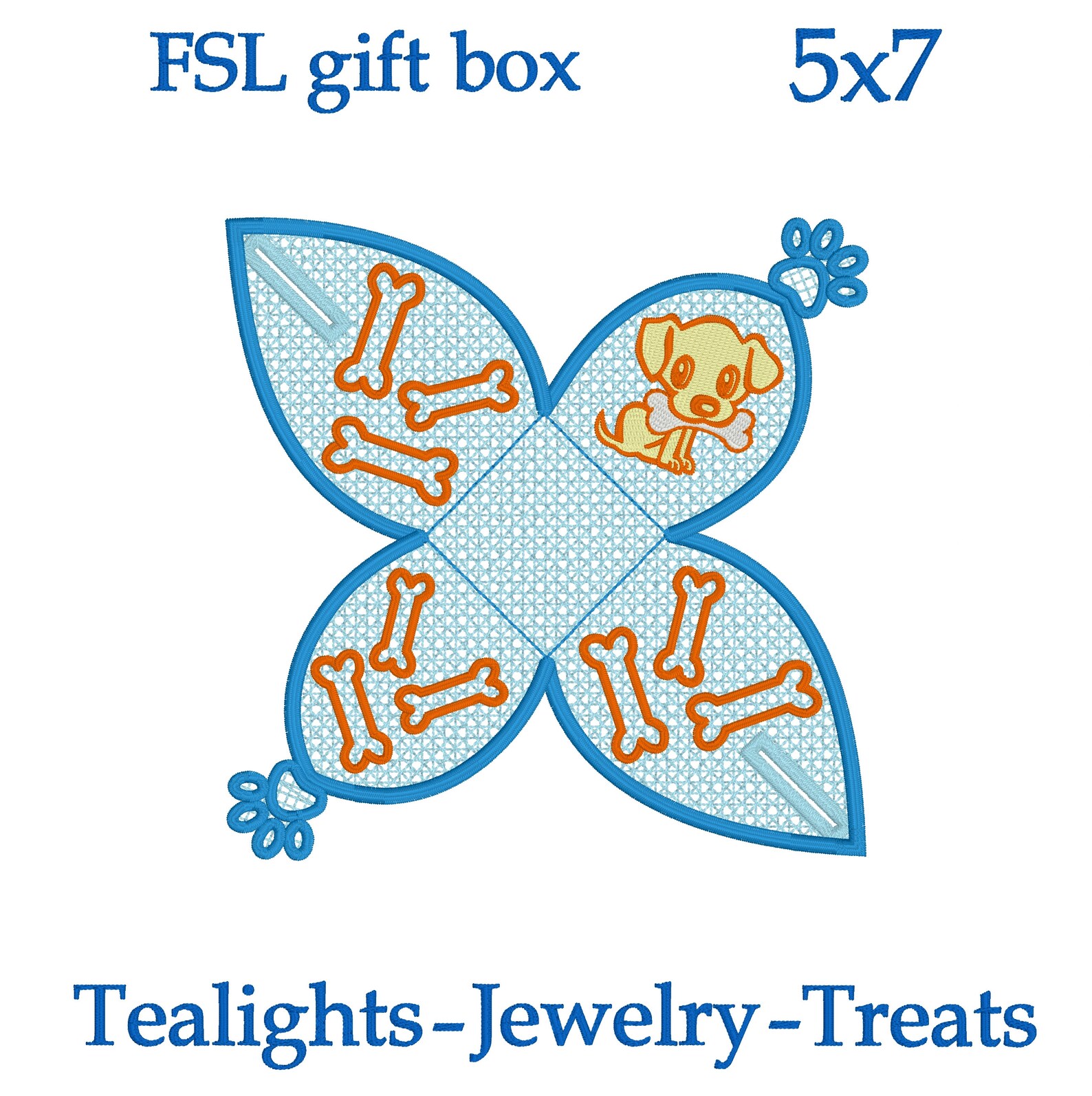 Doggie FSL Gift Box Embroidery Design for Dog Treats, Tealights ...
