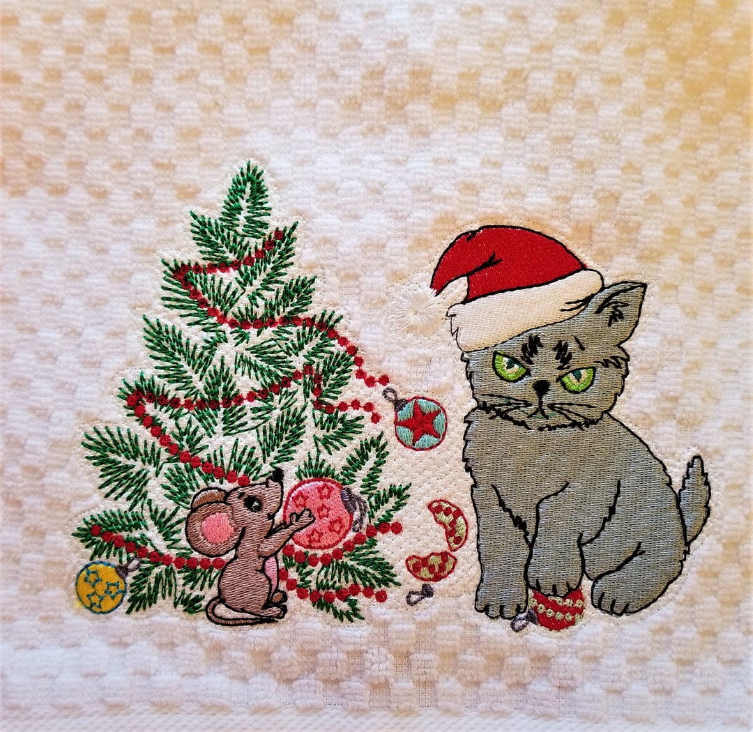 Grumpy Cat and Mouse Embroidery Design With Knockdown and Without. 3 ...