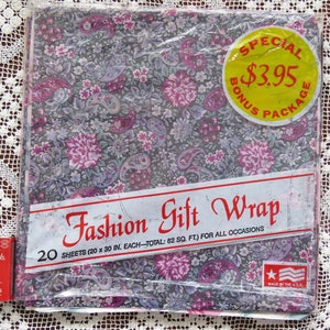 Vintage 1970's / 1980's Wrapping Paper Lot Fashion Gift Wrap Purple ...