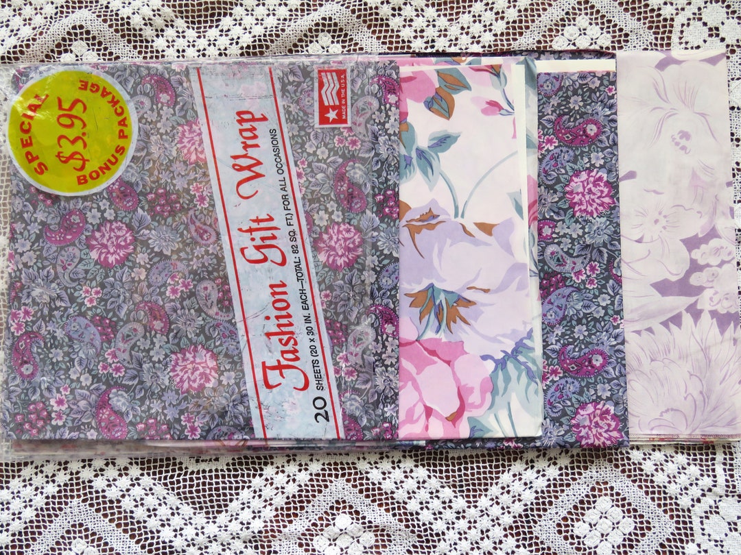 Vintage 1970's / 1980's Wrapping Paper Lot Fashion Gift Wrap Purple ...
