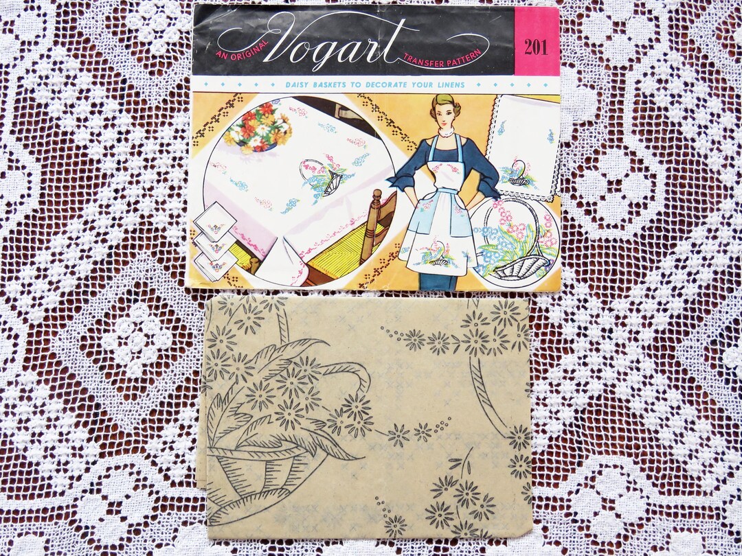 Vintage 1950s Iron on Transfer Patterns Vogart - Daisy Baskets Floral ...