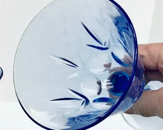 Vintage American Blue Avon Stemware With Fronds Leaves | Etsy