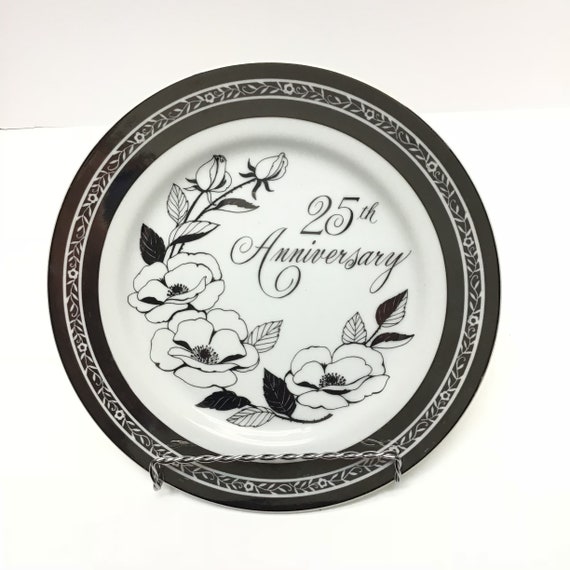 Vintage Elegant 25th Anniversary Plate With Silver Roses | Etsy