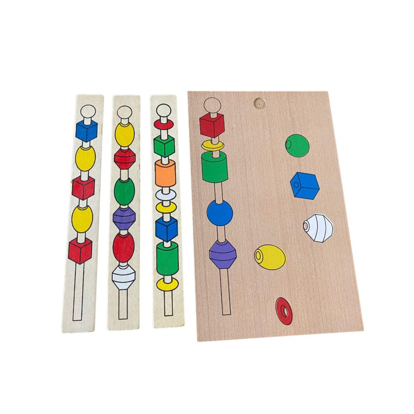 Montessori Wooden Beads Sequencing Toy Toddler Color Shape Matching ...