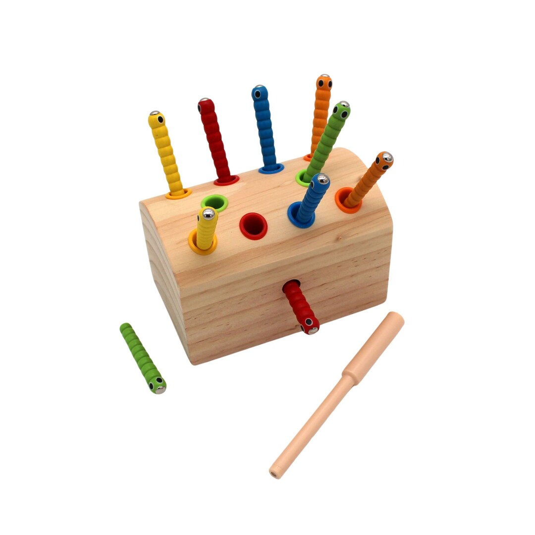 Wooden Magnetic Worm Catching Game Toddler Toys - Etsy