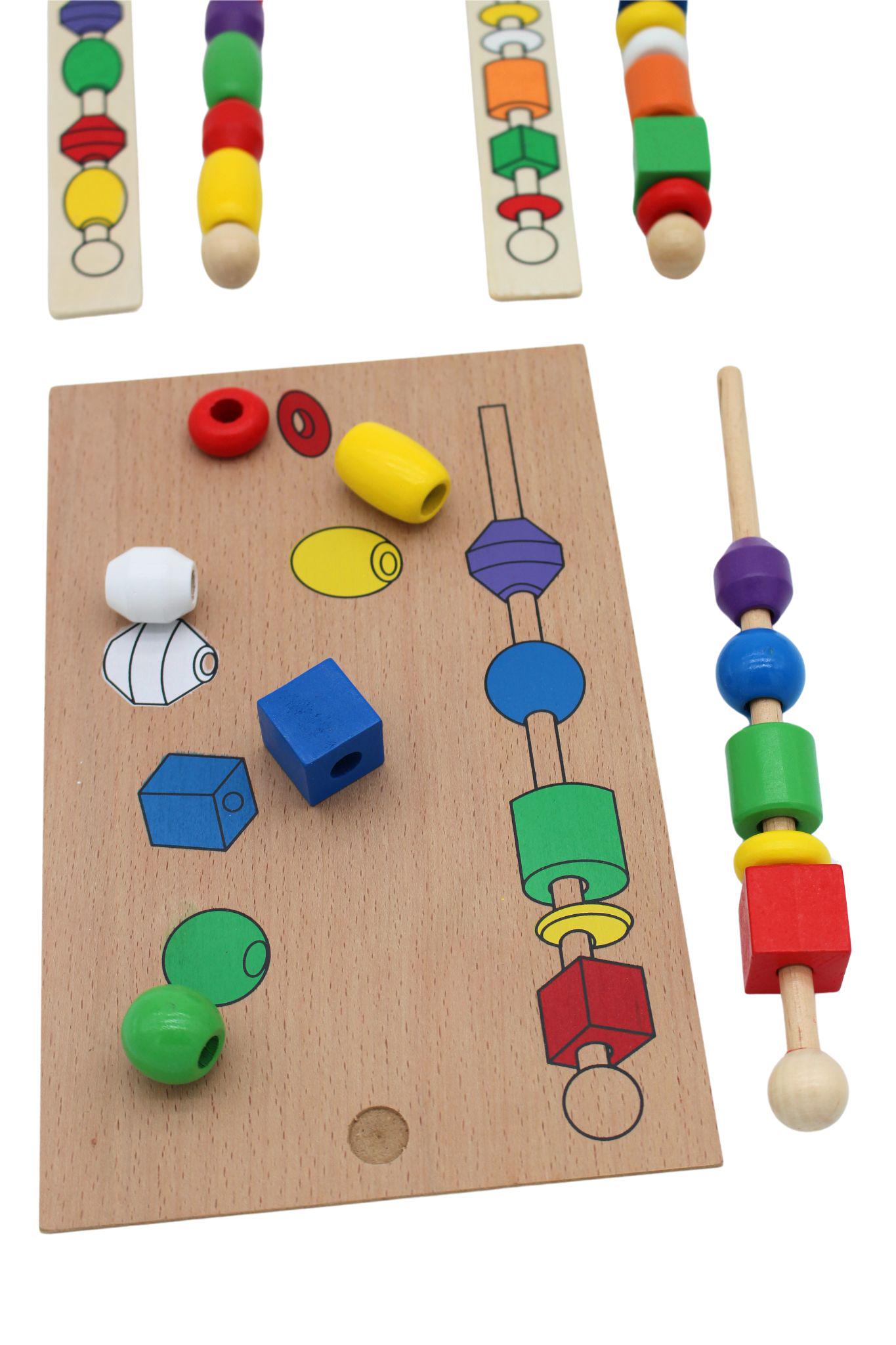 Montessori Wooden Beads Sequencing Toy Toddler Color Shape Matching ...