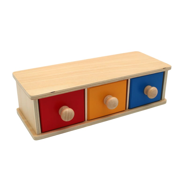 Montessori Object Permanence Box With Bins (comes With 3 Colored Balls ...