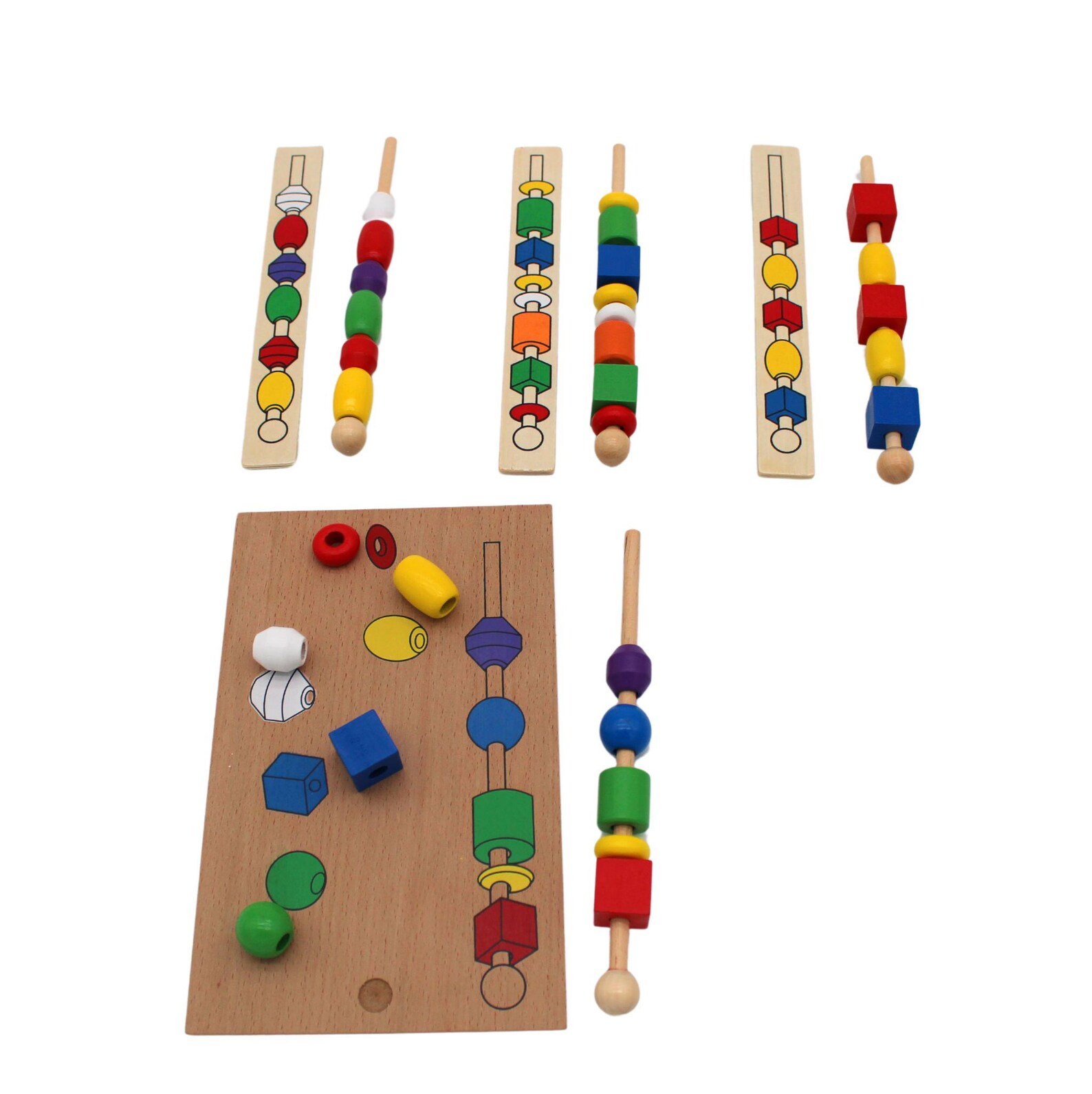 Montessori Wooden Beads Sequencing Toy Toddler Color Shape Matching ...