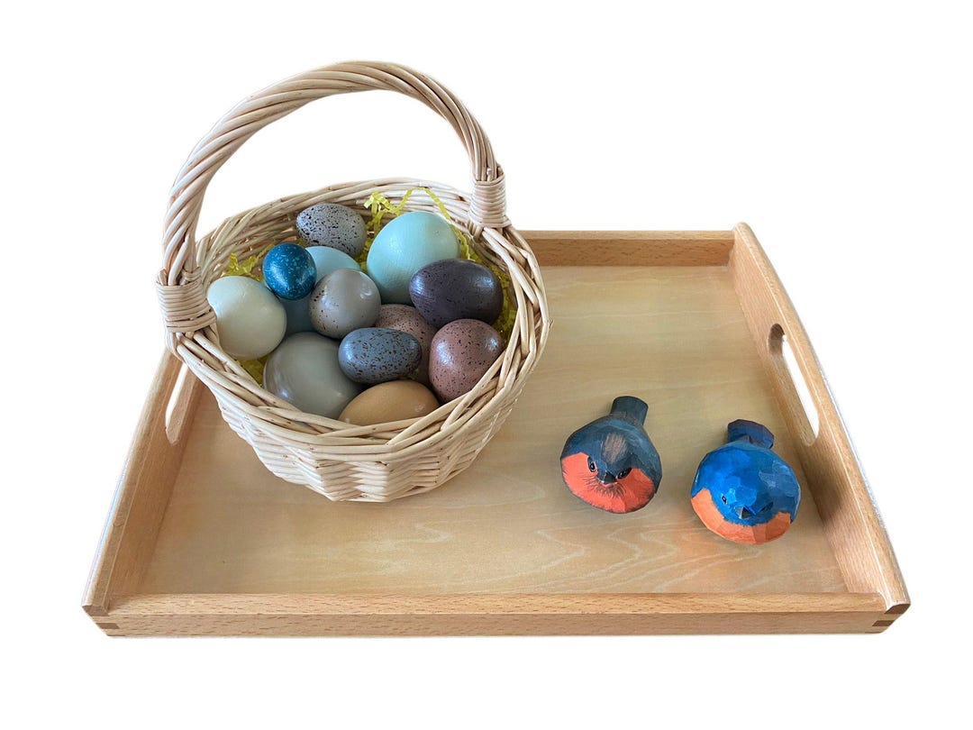 Wooden Bird Eggs & Birds With Wicker Basket: Pretend Play Set - Etsy