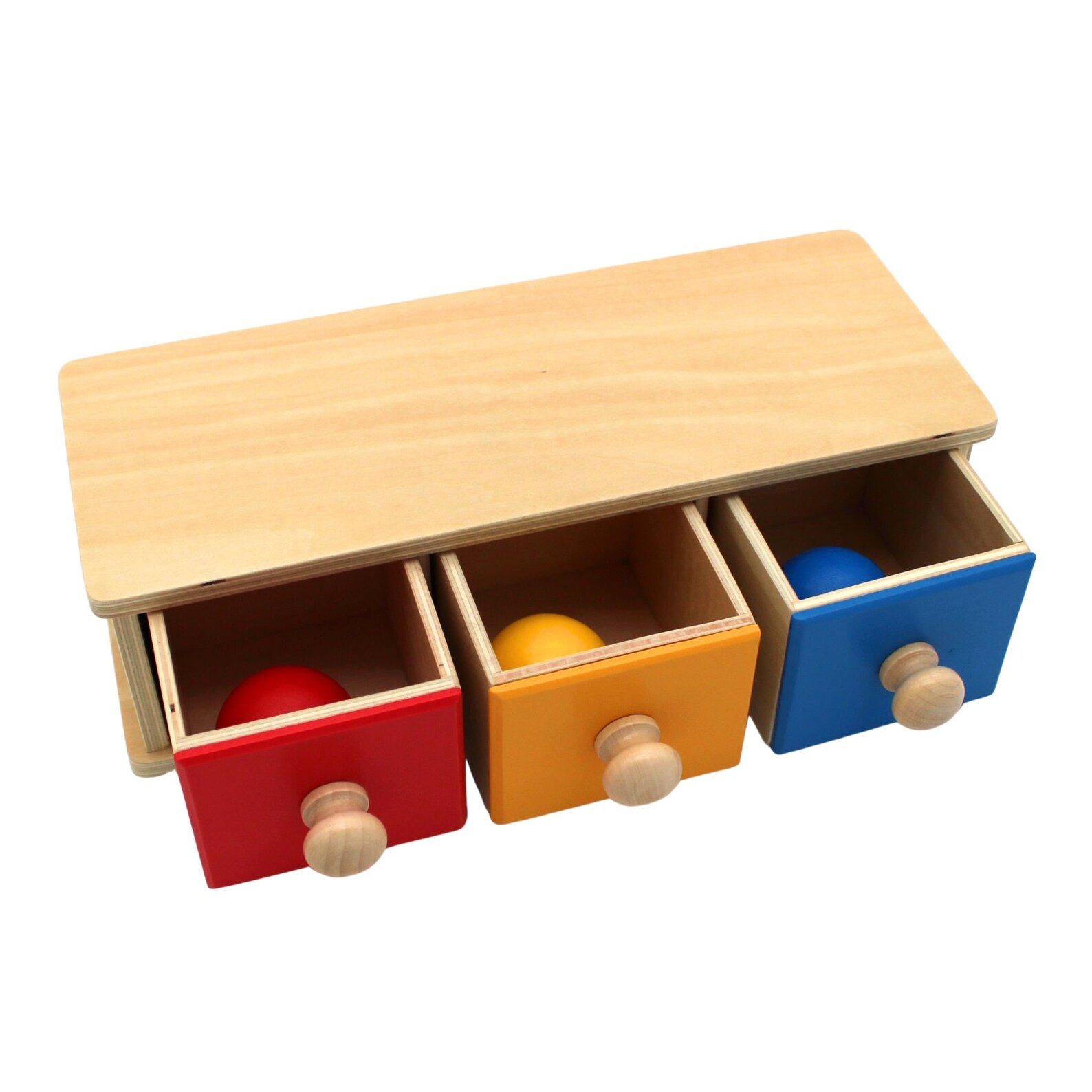 Montessori Object Permanence Box With Bins (comes With 3 Colored Balls ...