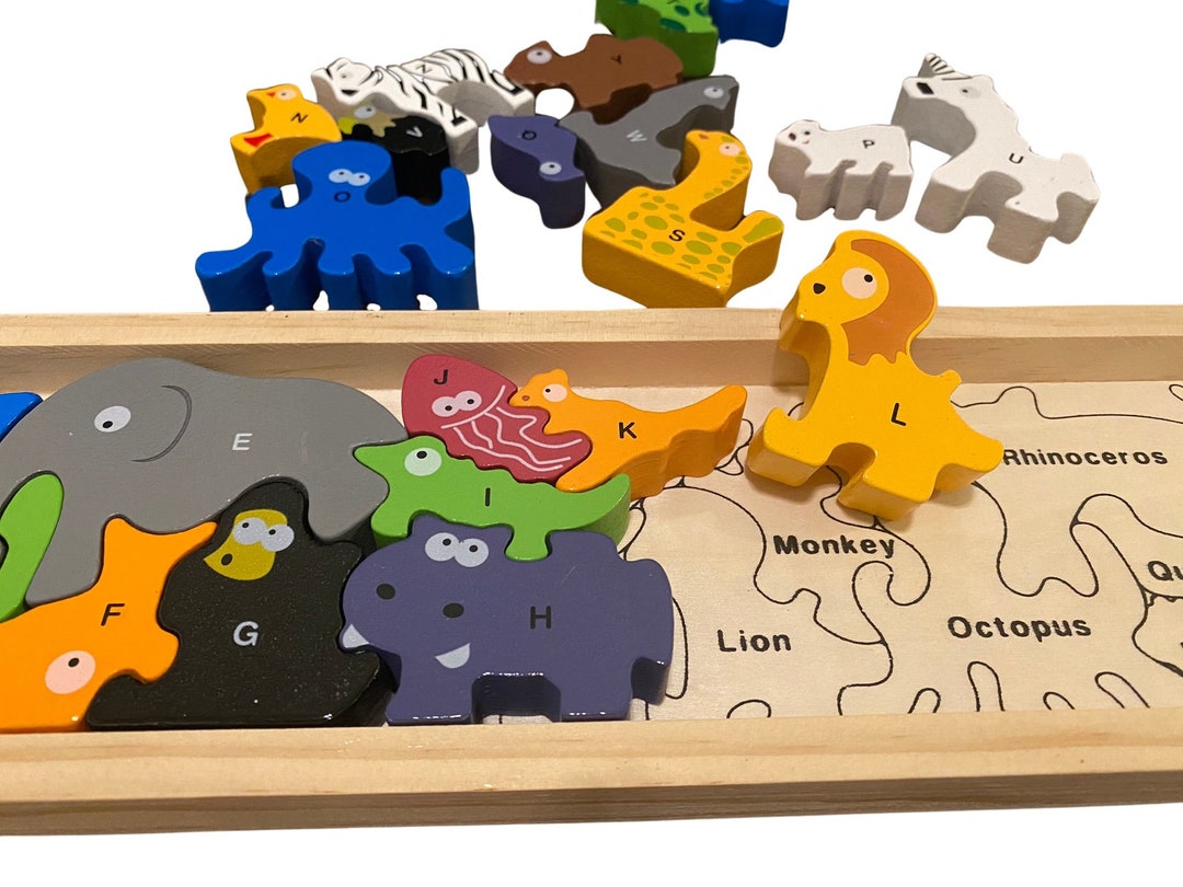 Kids Wooden Alphabet Puzzles Animals/food/farm/transportations Learning ...