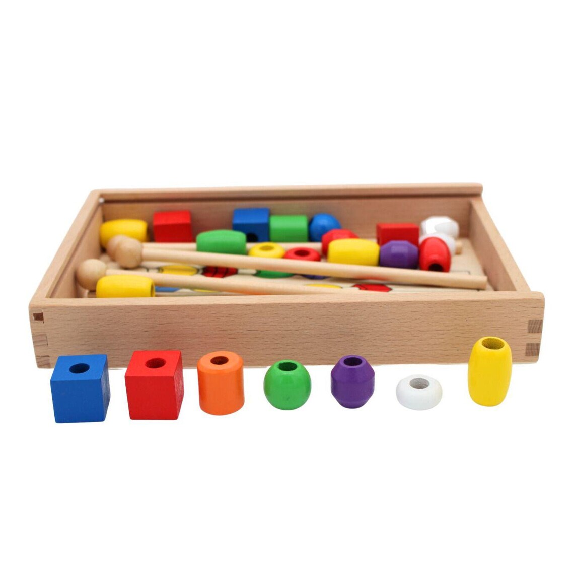 Montessori Wooden Beads Sequencing Toy Toddler Color Shape Matching ...