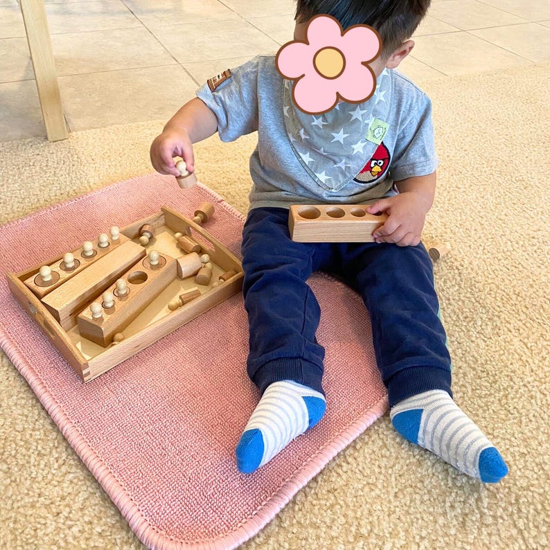 Montessori Sensorial Materials Mini Knobbed Cylinders Set of 4 Toddler ...