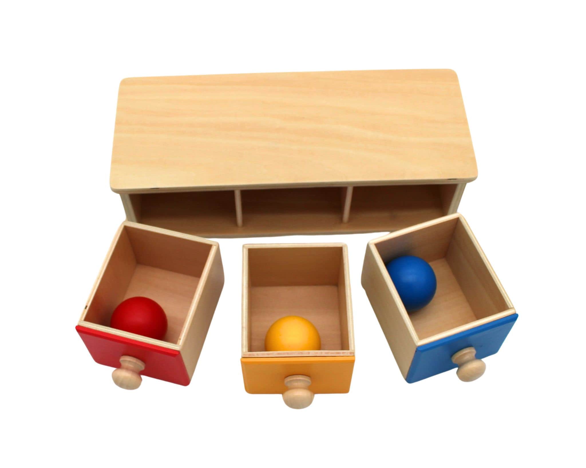 Montessori Object Permanence Box With Bins (comes With 3 Colored Balls ...