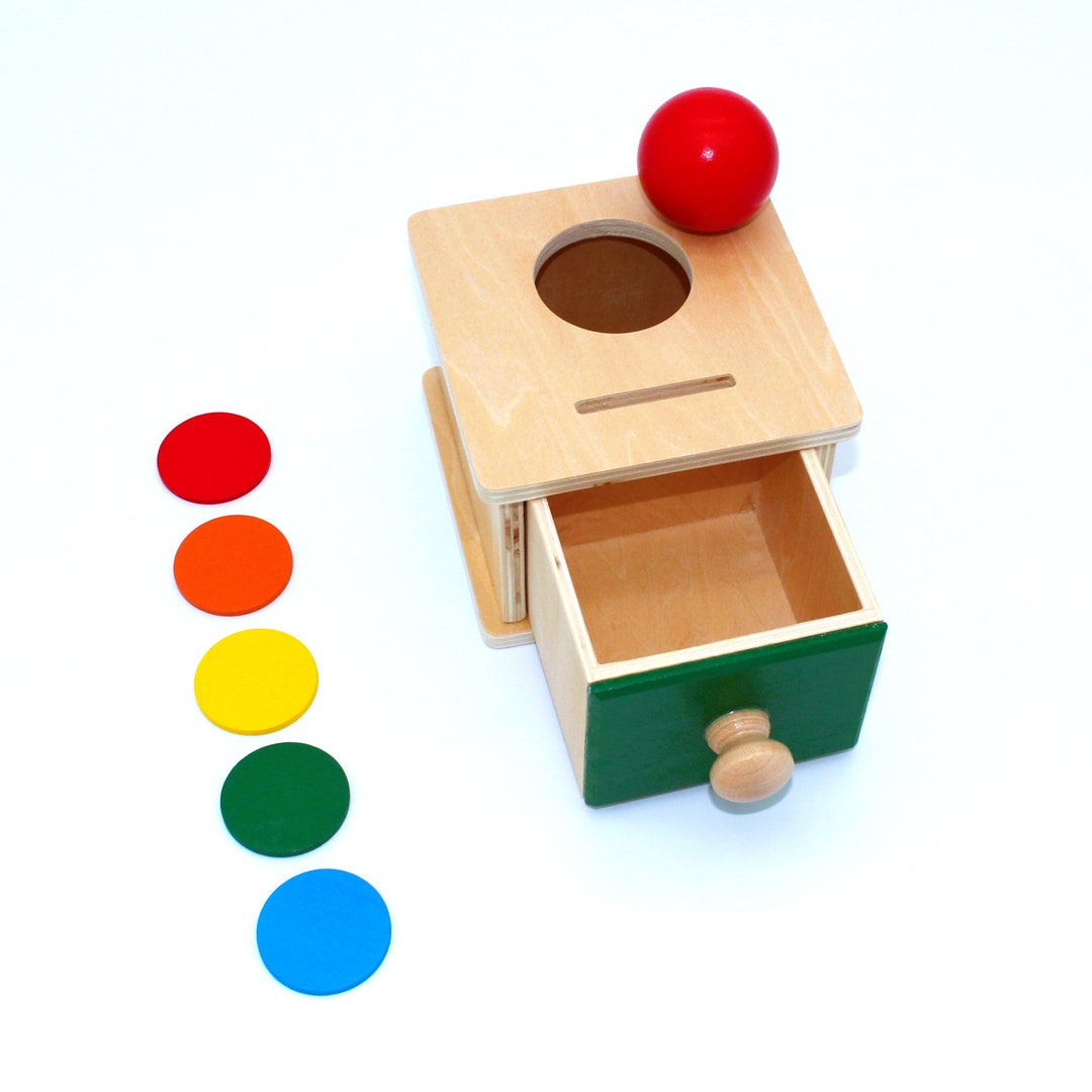 Montessori Wooden Coin Box/ball Drop 2 in 1 Object Permanence Box for ...
