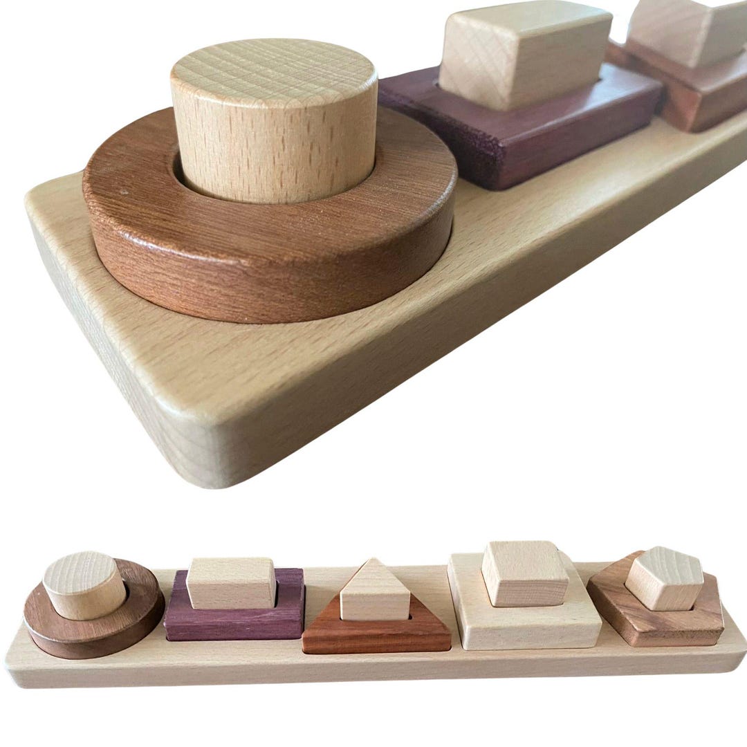 Wooden Montessori Geometric Shape Sorting Puzzle Stacking Toy for ...